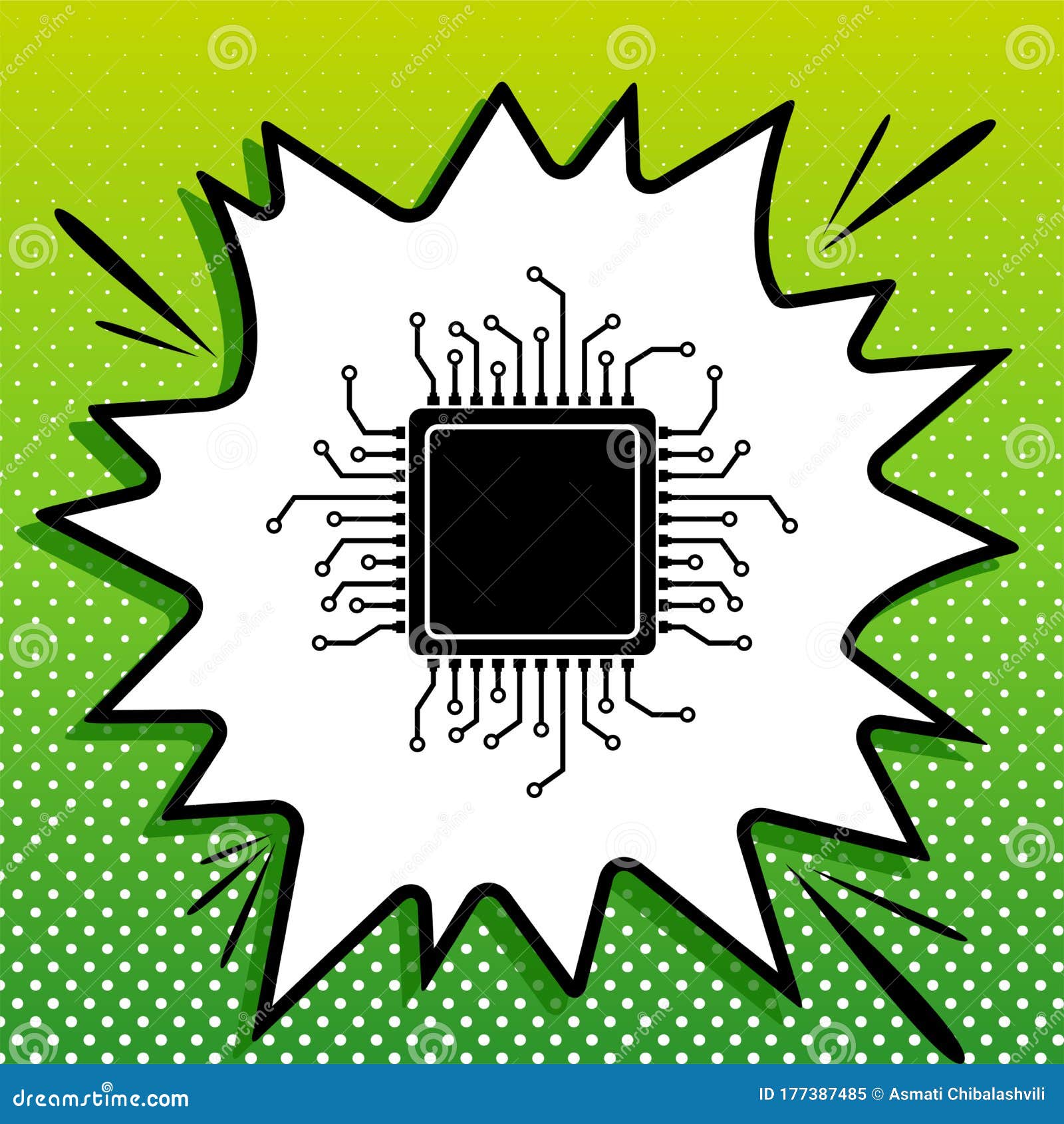 CPU Microprocessor Illustration. Black Icon On White Popart Splash At ...