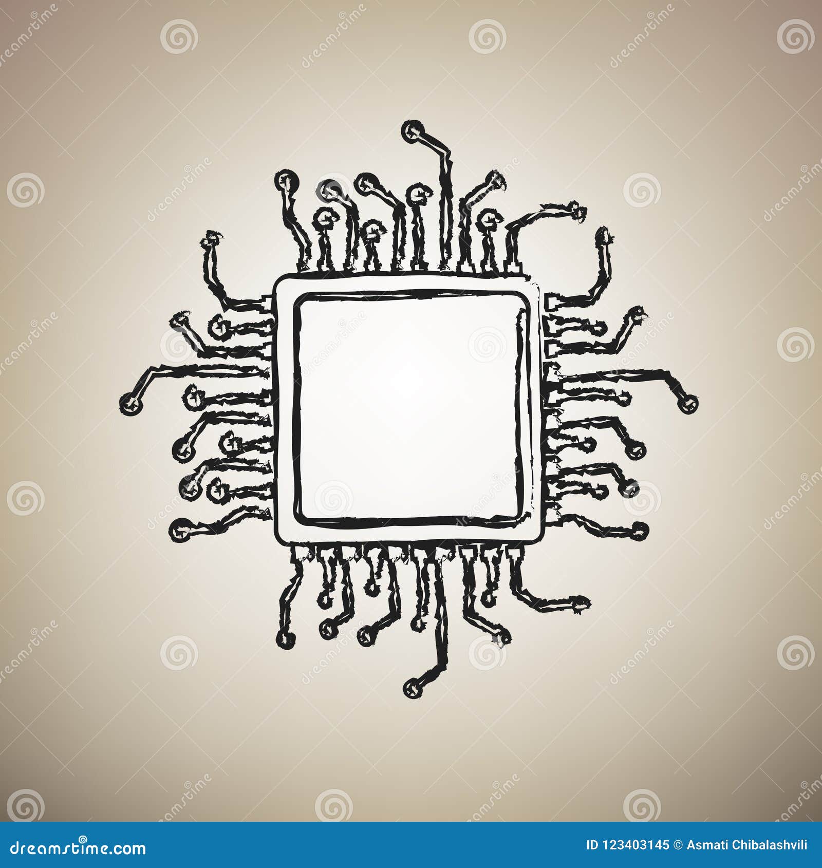 CPU Microprocessor Illustration. Black Icon On White Popart Splash At ...