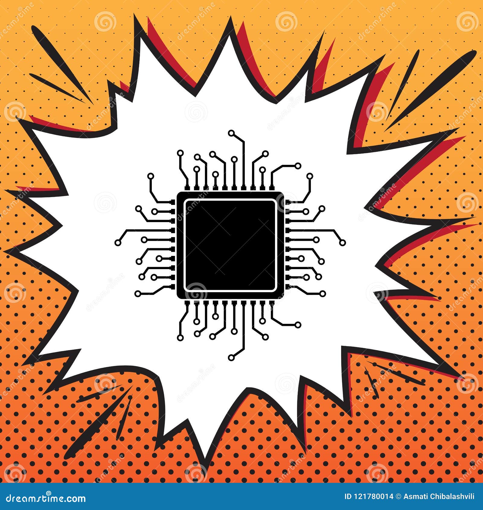 CPU Microprocessor Illustration. Black Icon On White Popart Splash At ...