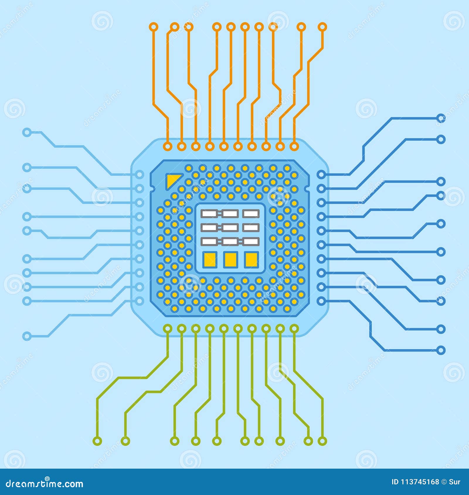 CPU Microprocessor Illustration. Black Icon On White Popart Splash At ...