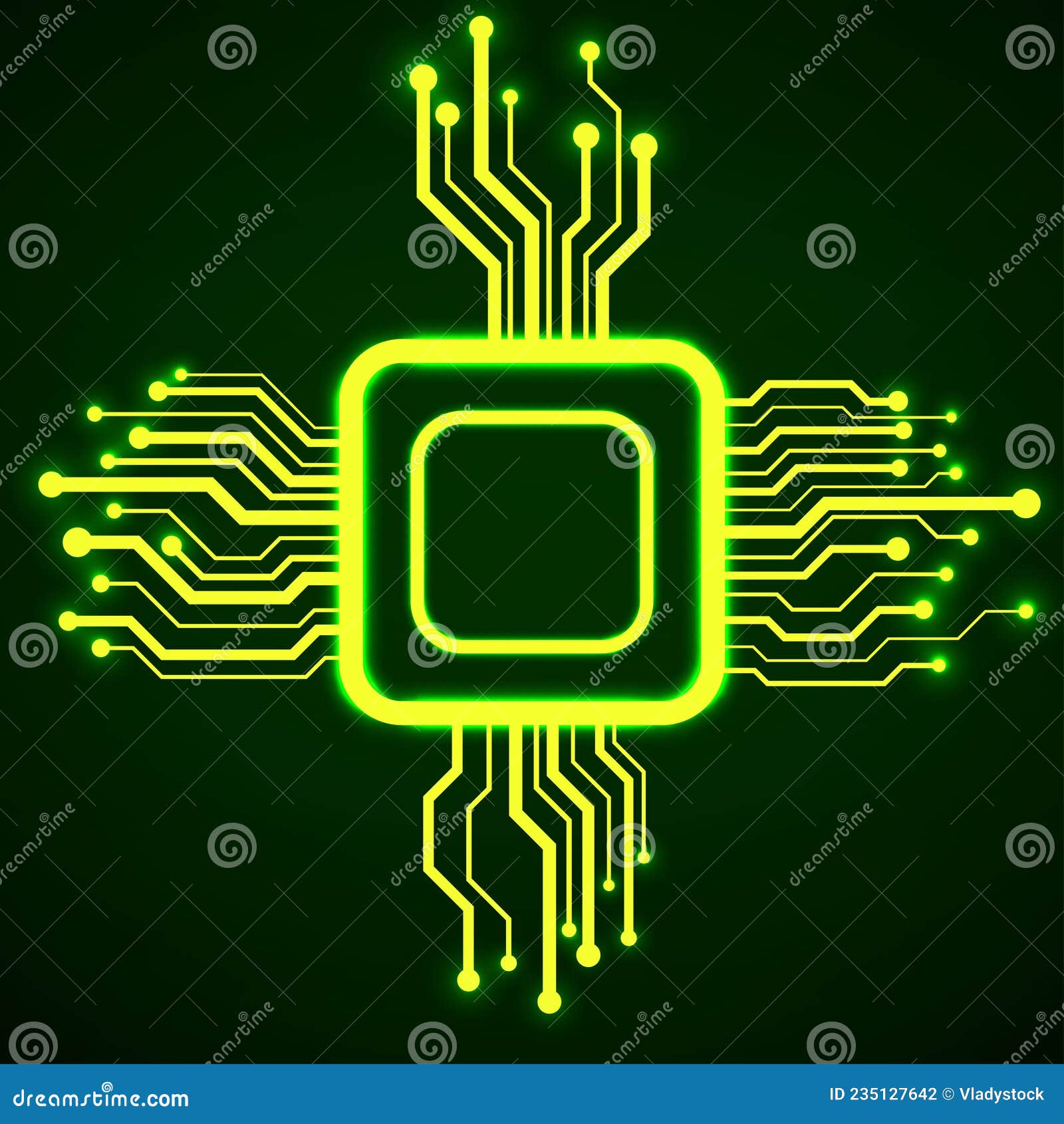Cpu. Microprocessor. Microchip. Neon Technology Symbol Stock Vector ...