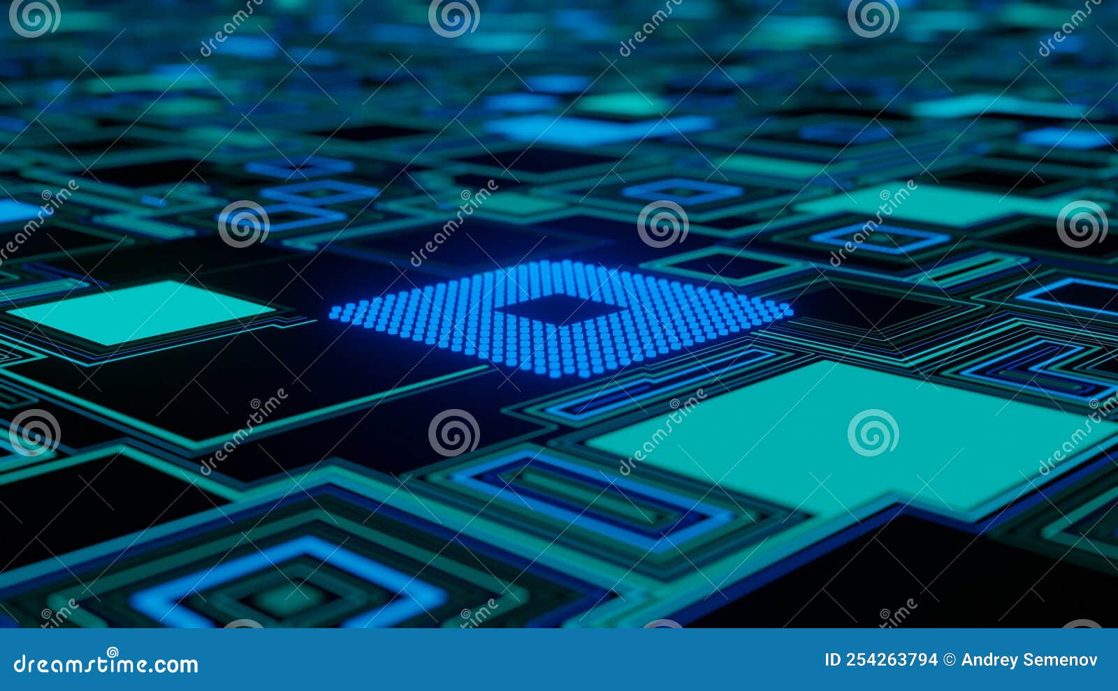 Cpu Modern Processor Abstract Technology 3d Render Stock