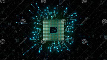 CPU. Modern Processor. Motherboard. Computer Chip with Connections and Signals. 3d Render. Stock ...