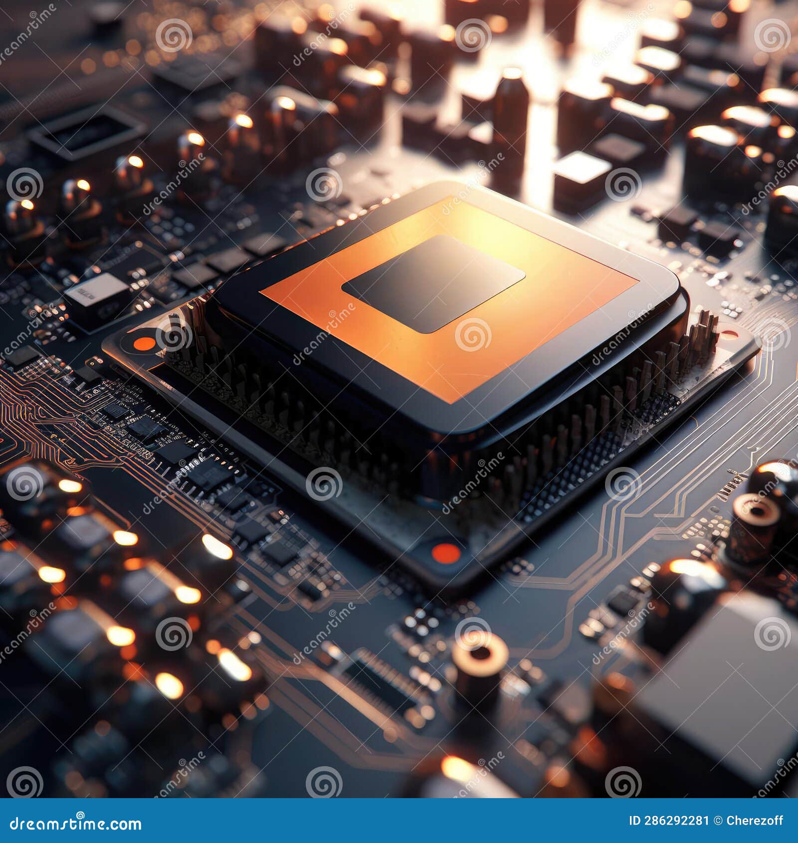 CPU on the motherboard stock illustration. Illustration of component ...
