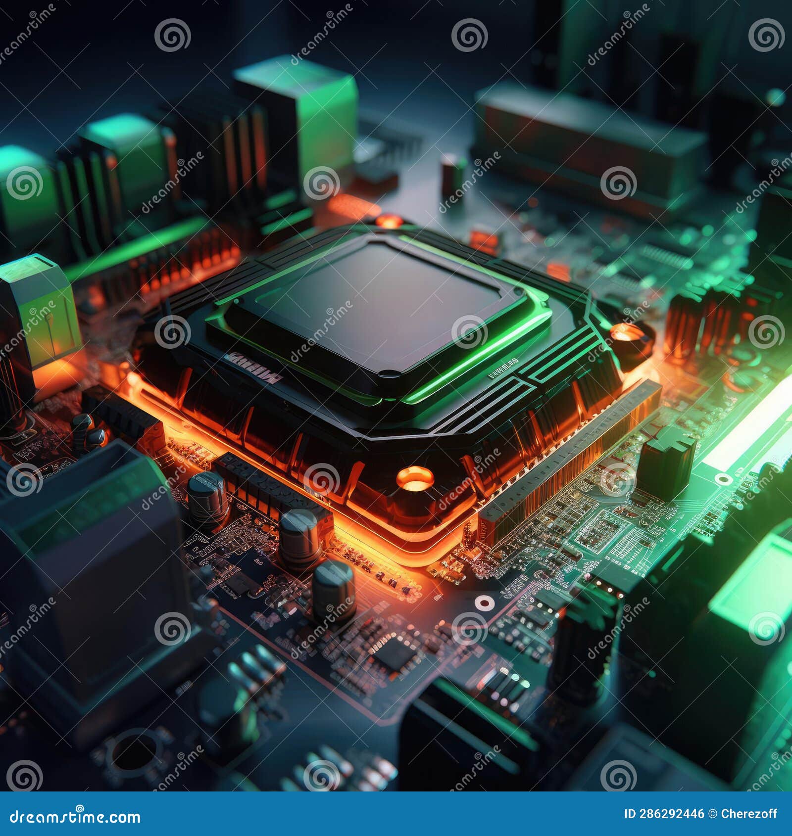 CPU on the motherboard stock illustration. Illustration of motherboard ...