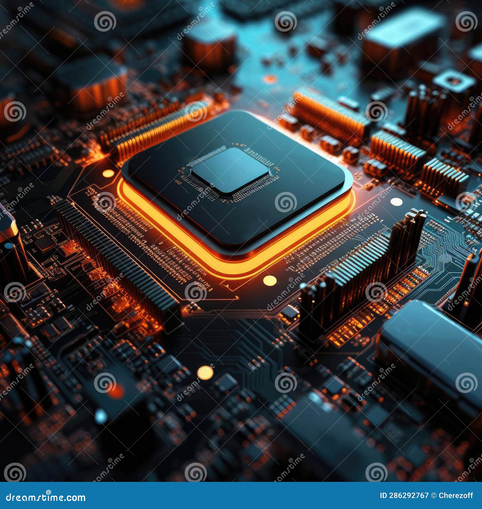 CPU on the motherboard stock illustration. Illustration of chip - 286292767