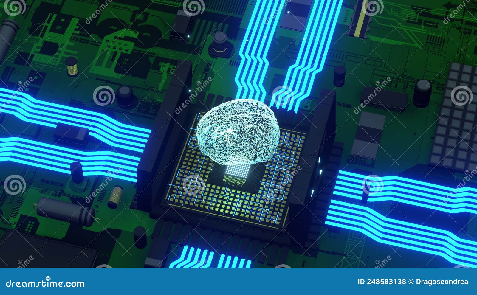 CPU Motherboard with Artificial Intelligence and Brain Illustration ...