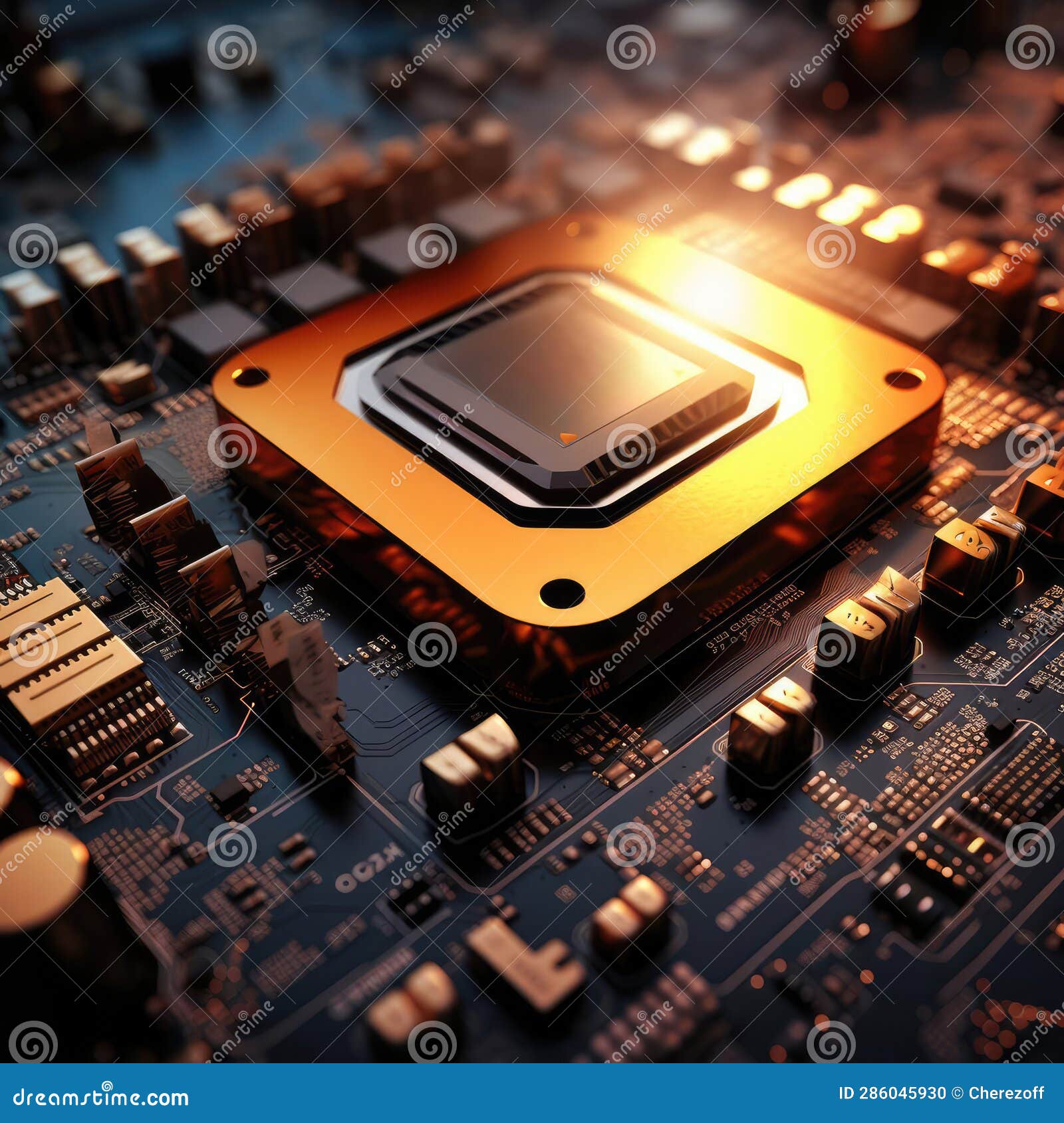 CPU on the motherboard stock photo. Image of background - 286045930