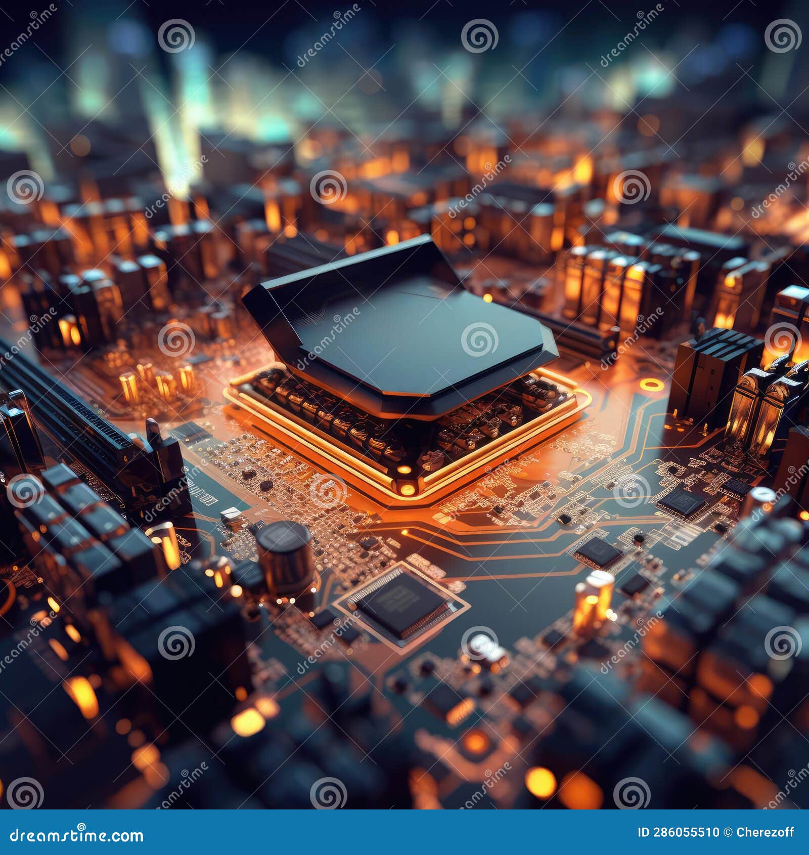 CPU on the motherboard stock photo. Image of technology - 286055510