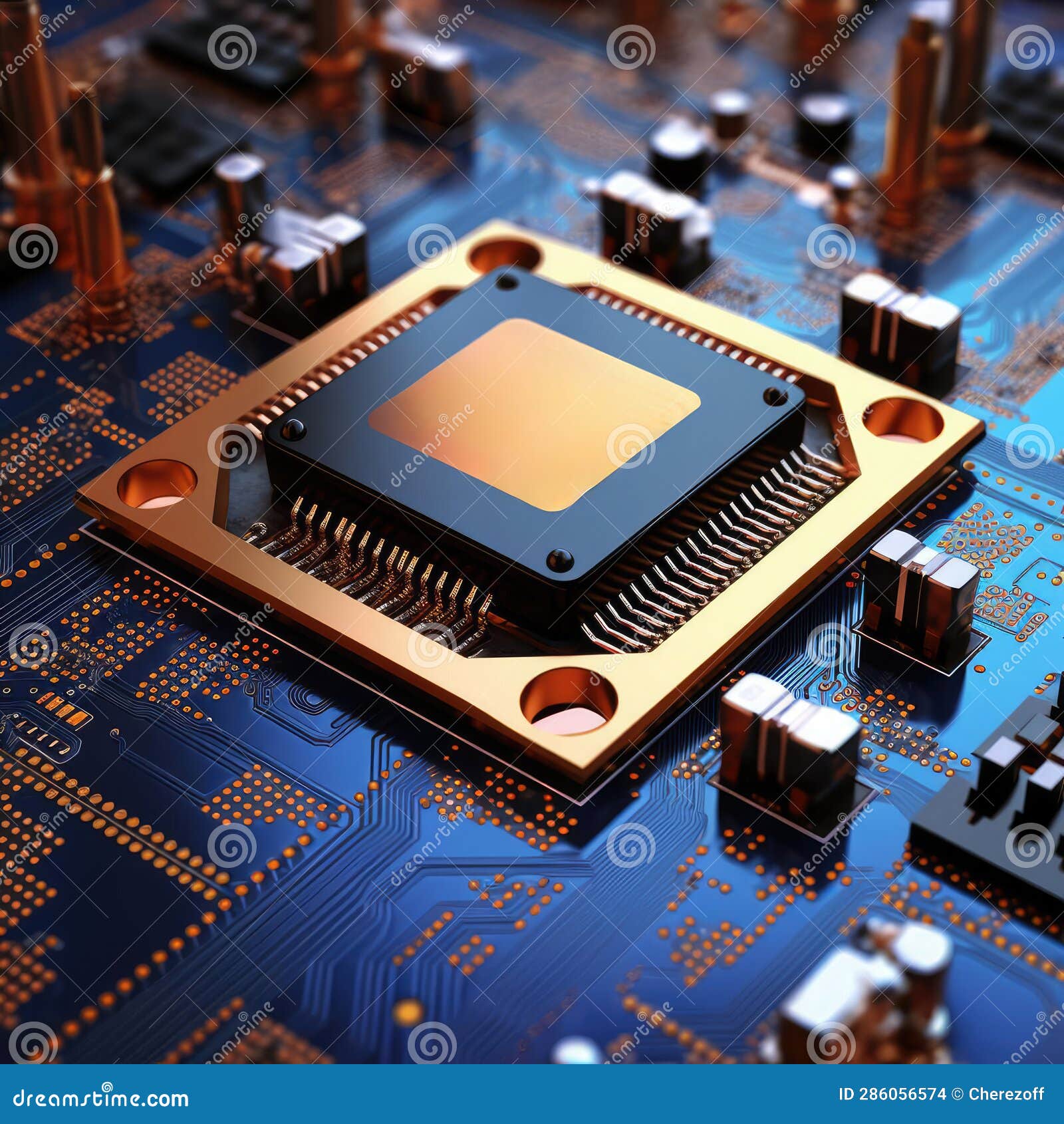 CPU on the motherboard stock illustration. Illustration of concept ...