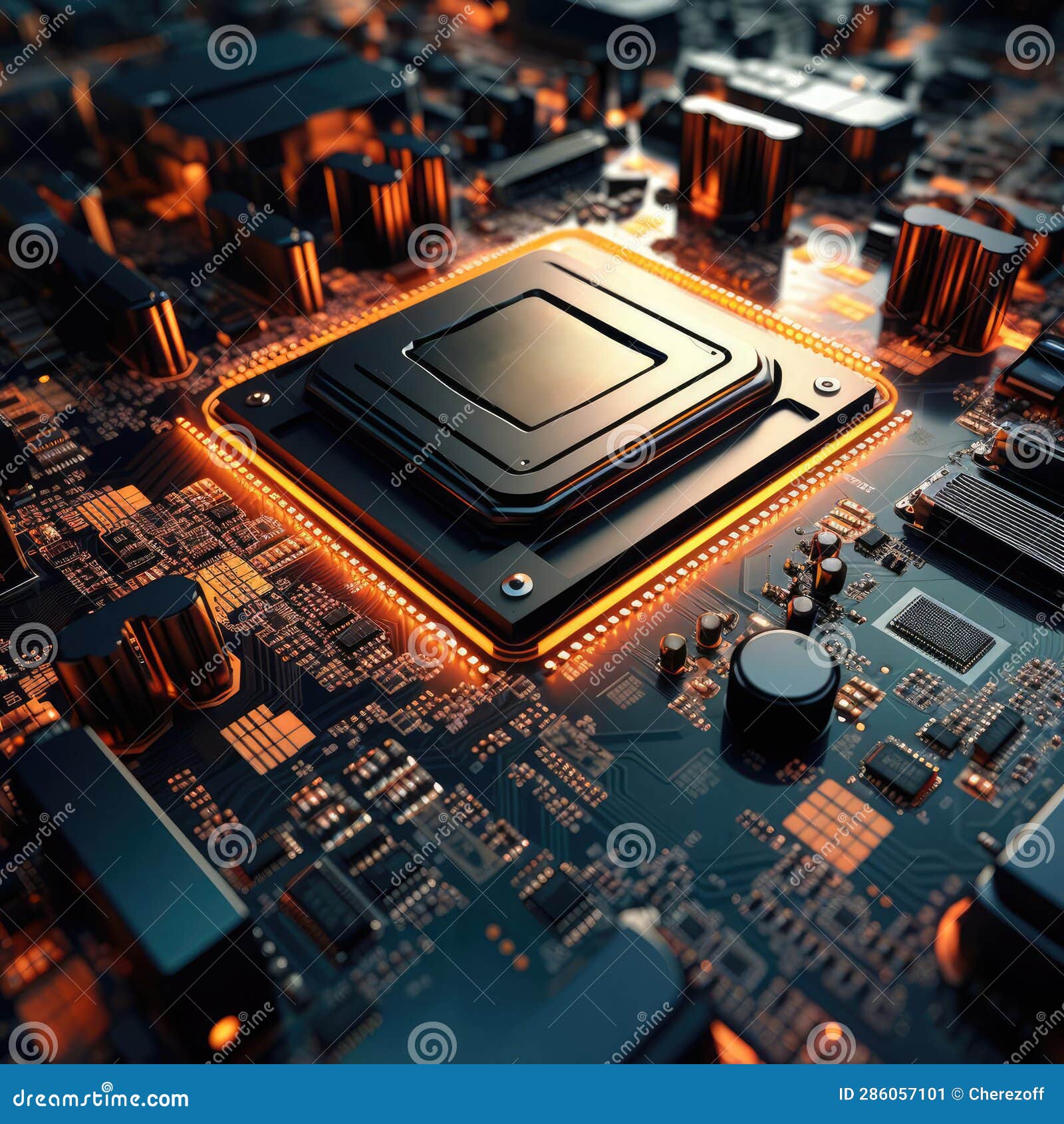 CPU on the motherboard stock image. Image of technology - 286057101