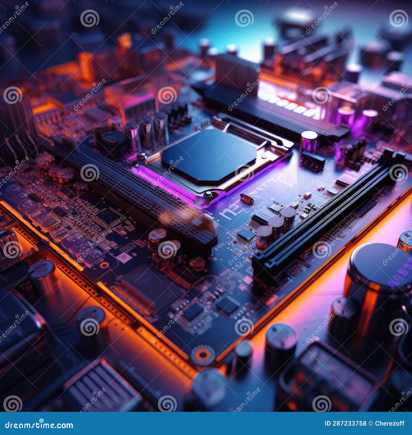 CPU on the motherboard stock photo. Image of engineering - 287233758
