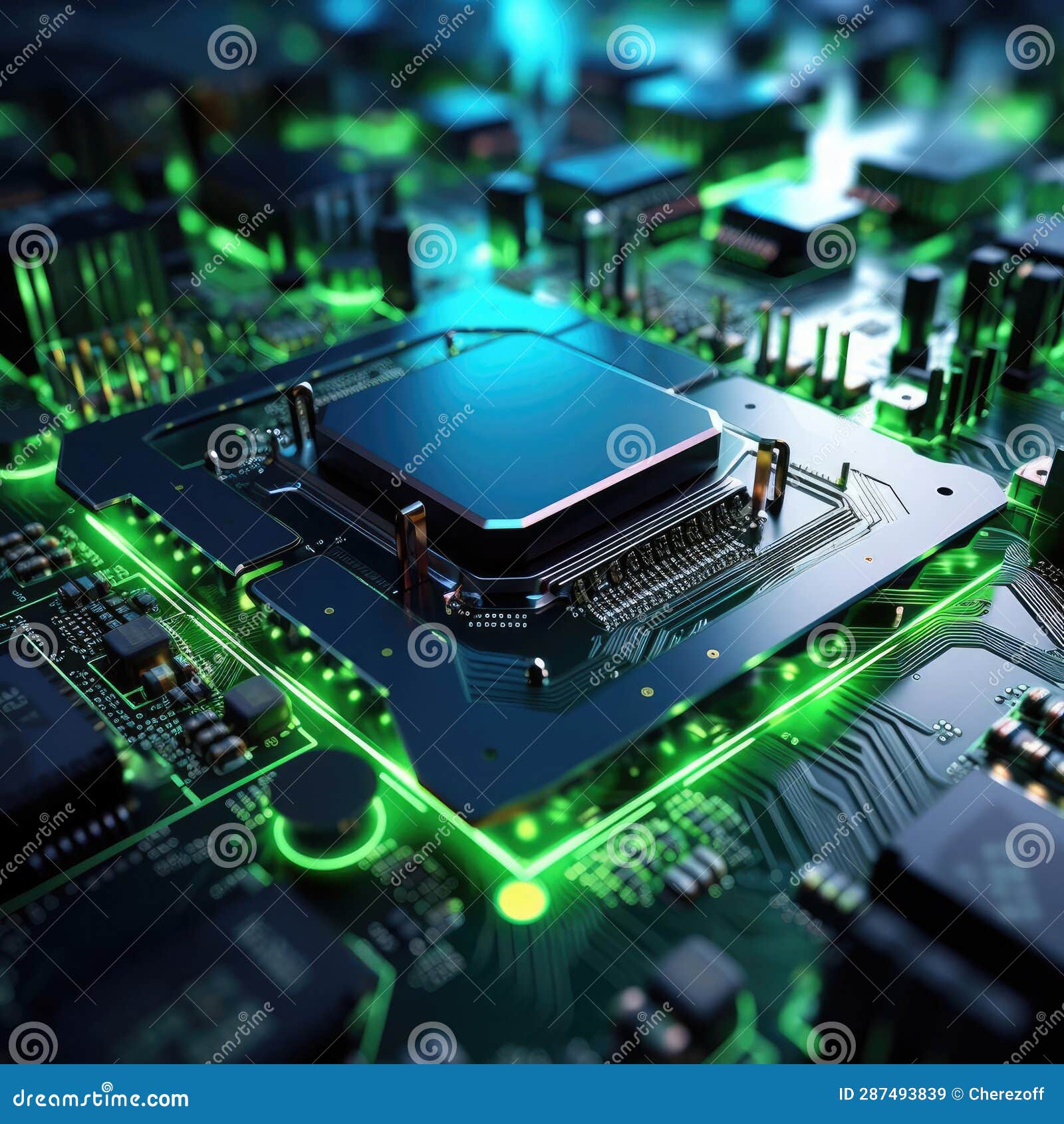 CPU on the motherboard stock image. Image of data, component - 287493839