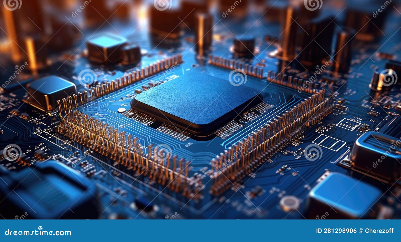 CPU on the motherboard stock illustration. Illustration of electronic ...