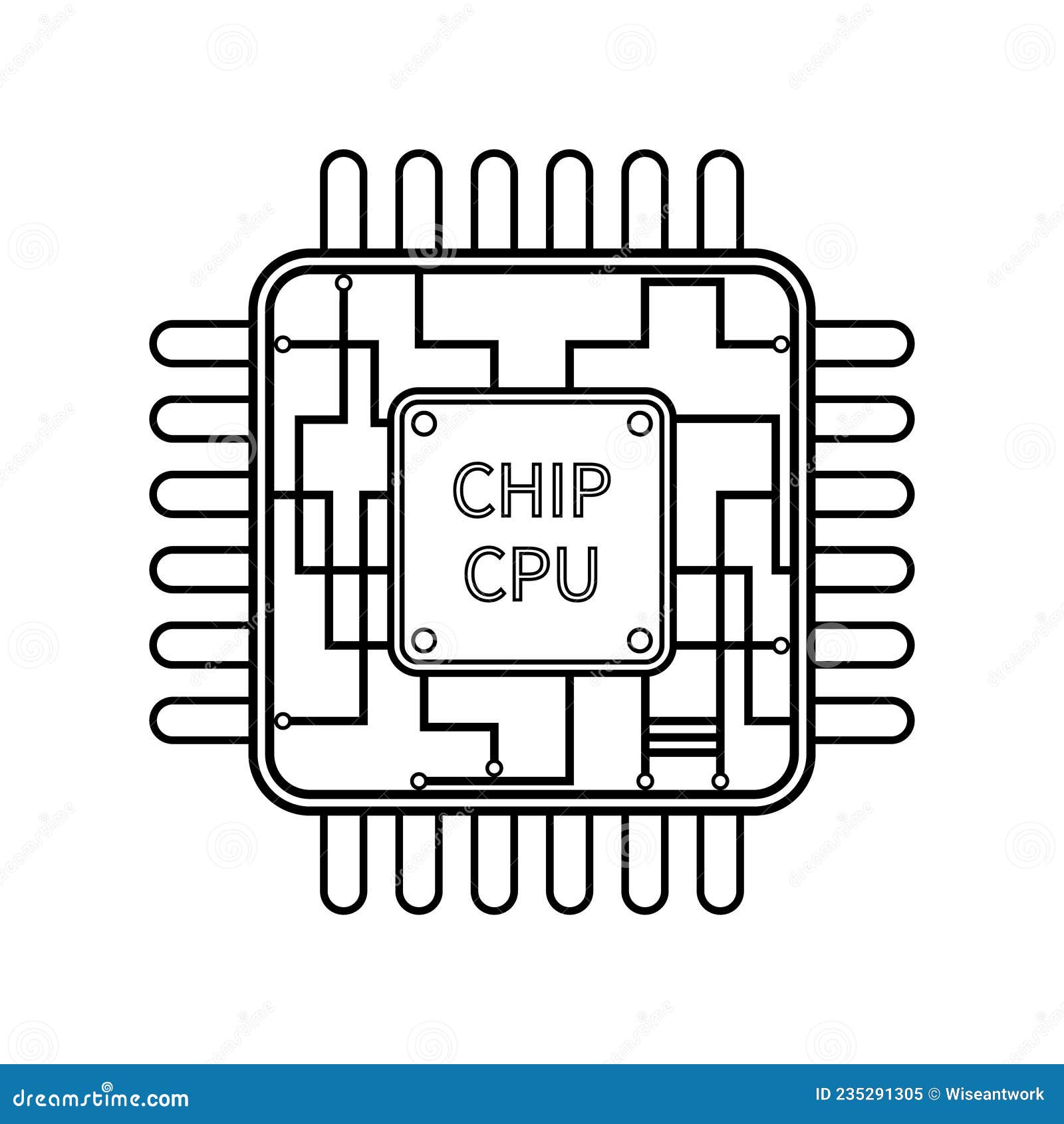 Cpu-pictogram. Chip in Lijnstijl. Microchip Met Circuit Voor Processor ...