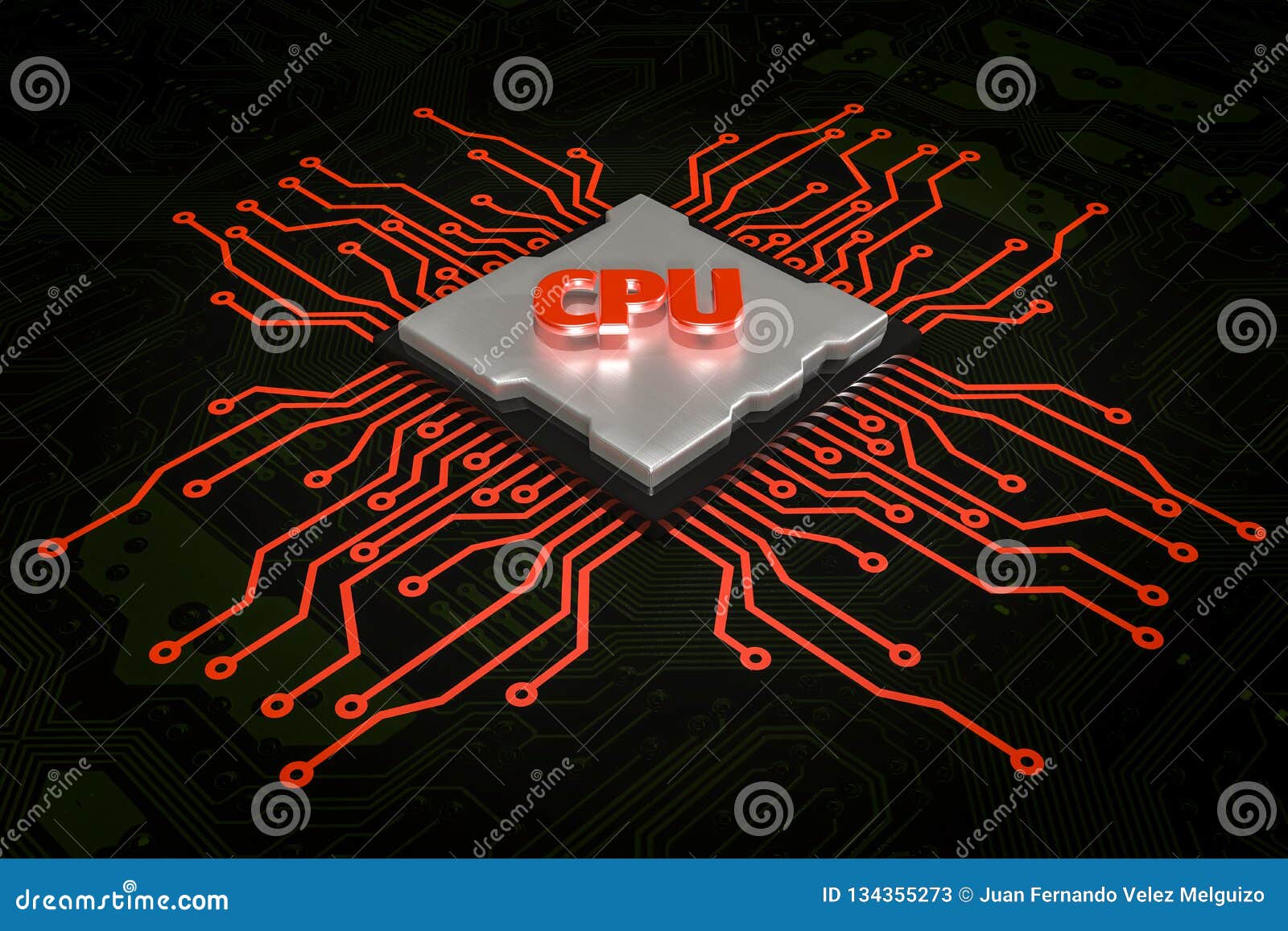 CPU Power Spreading Across the Motherboard Stock Illustration ...