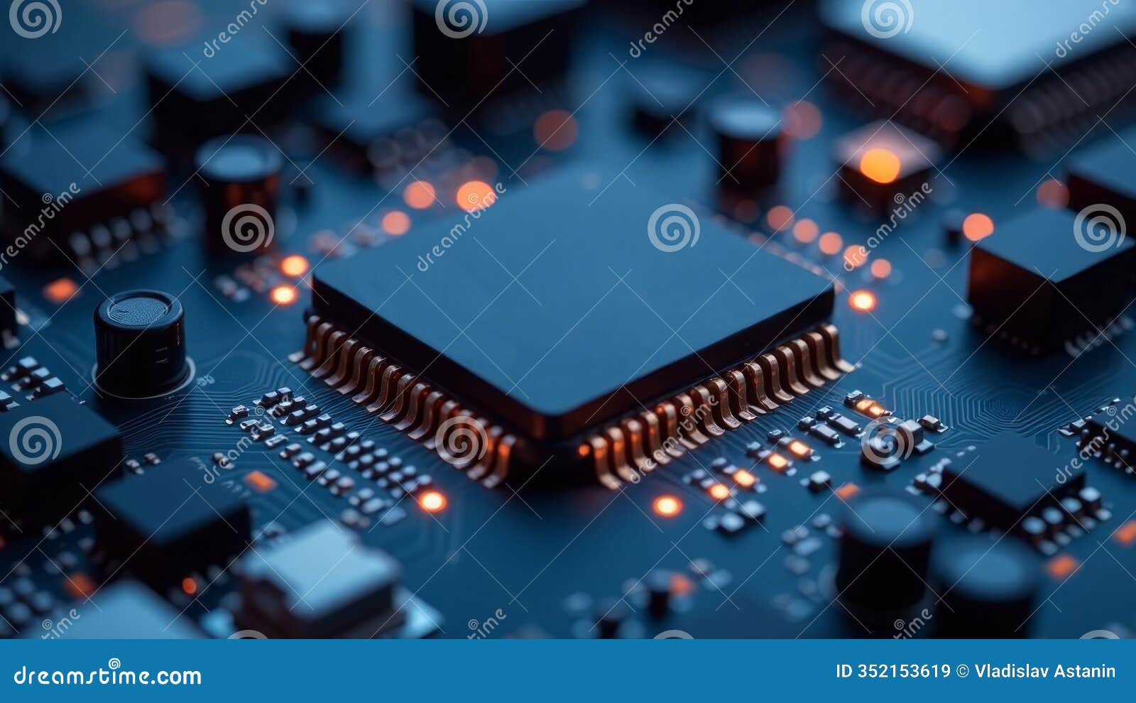 CPU on Printed Circuit Board Surrounded by Transistors and Capacitors ...