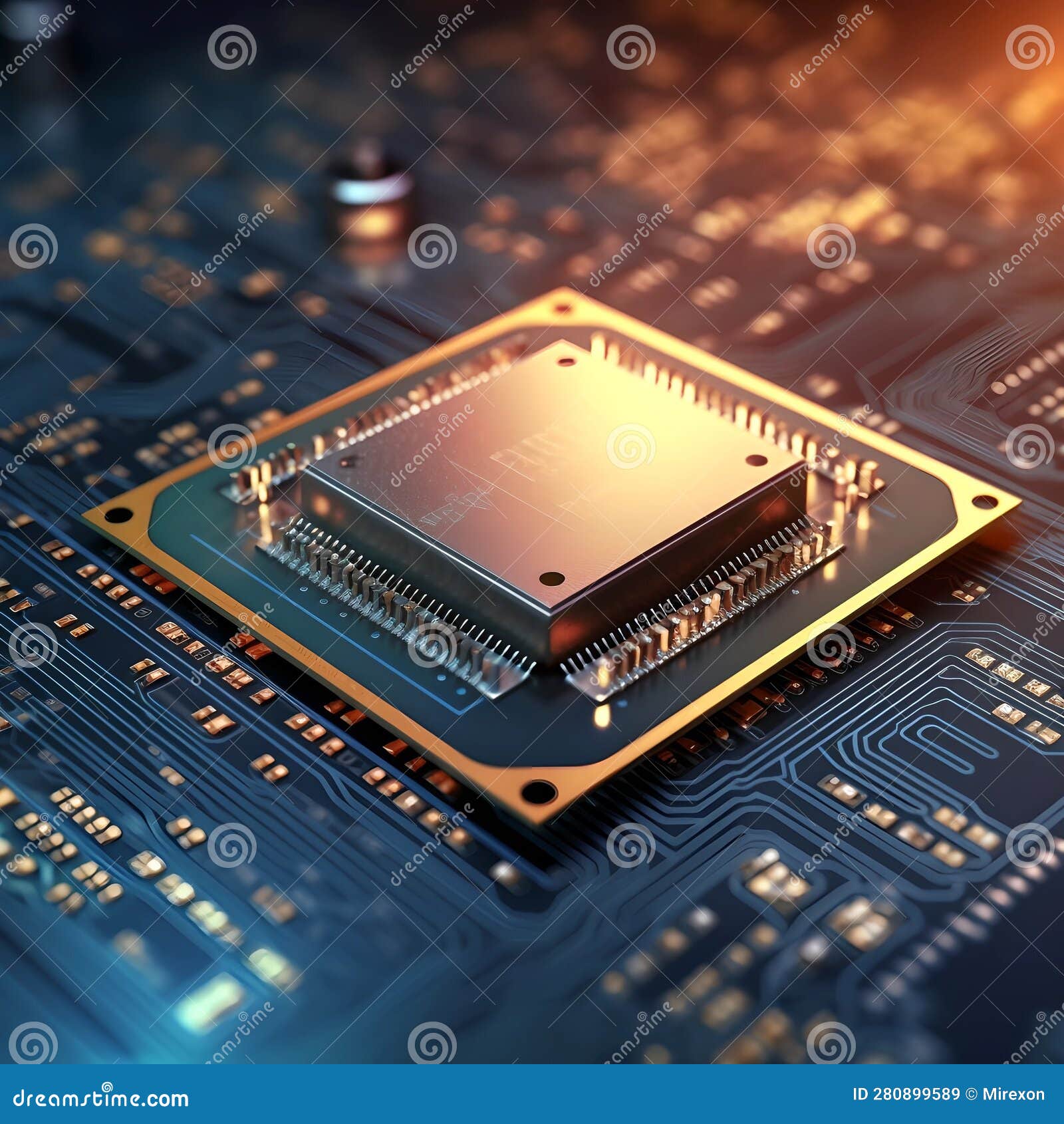 The Cpu Processor Chip On The Computer Motherboard Abstract Blue