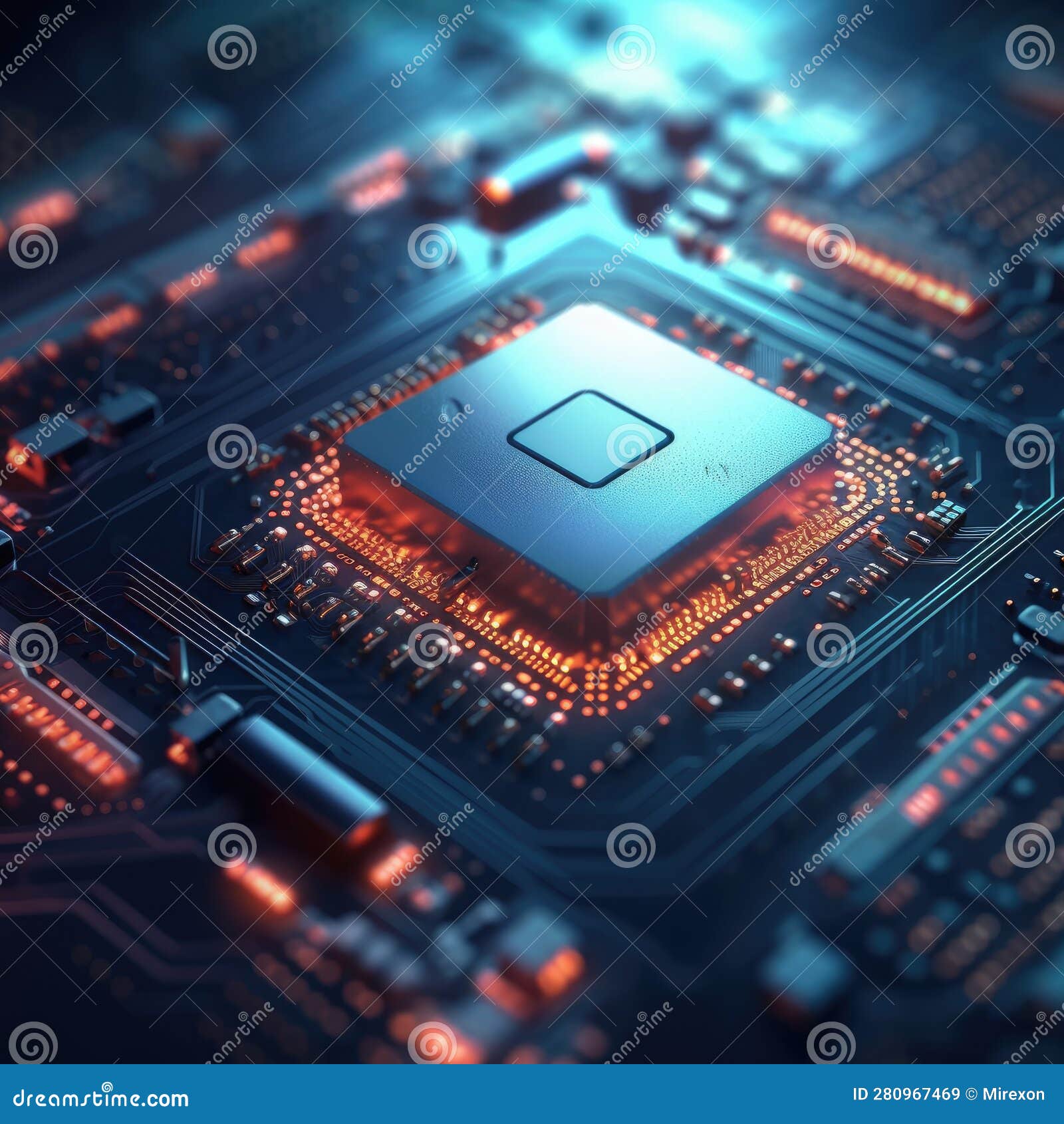 The CPU Processor Chip on the Computer Motherboard. Abstract Blue ...