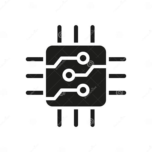 CPU Processor Chip Glyph Pictogram. Digital Circuit Microchip Symbol ...