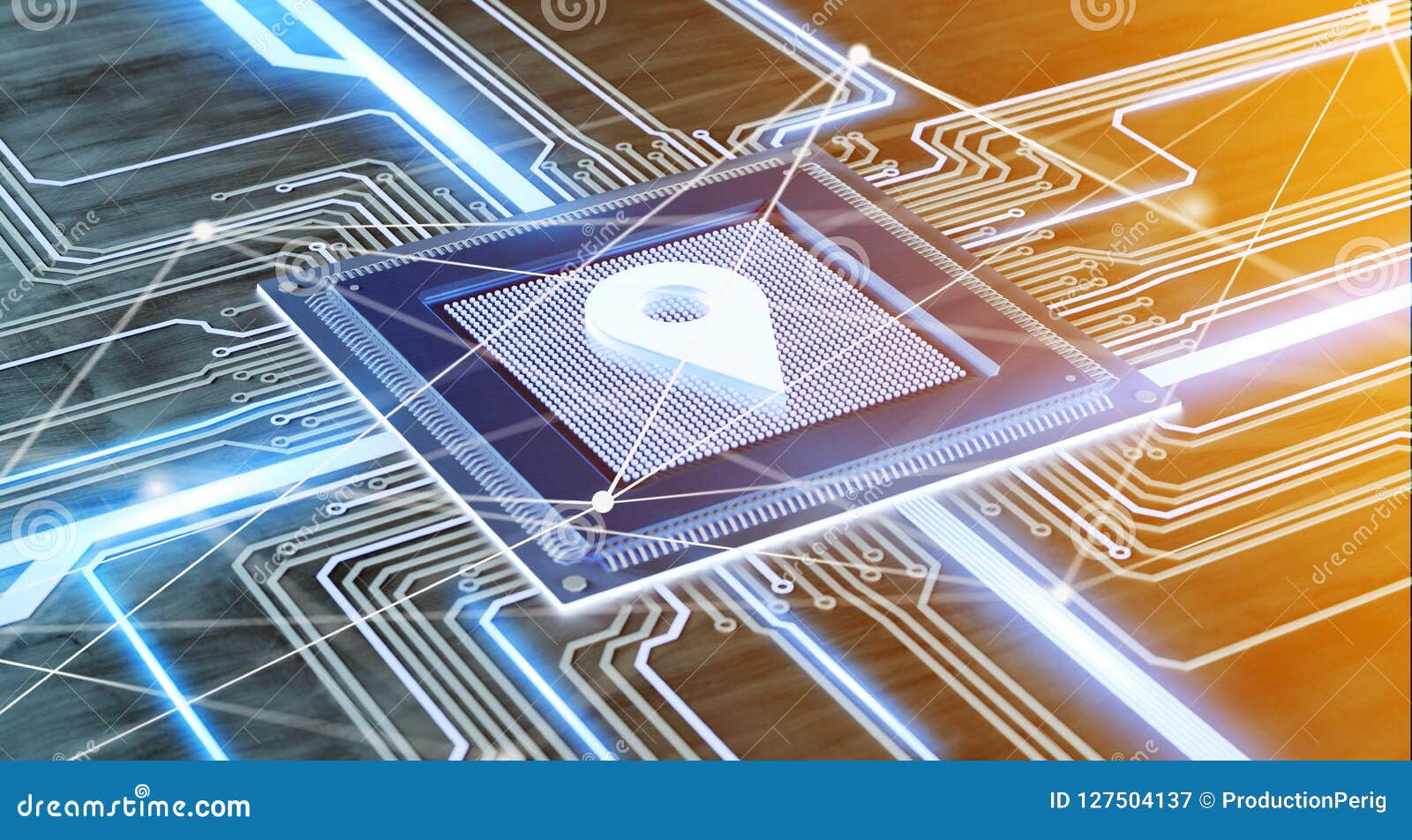 CPU Processor Chip and Network Connection on a Circuit Board - 3 Stock Illustration ...