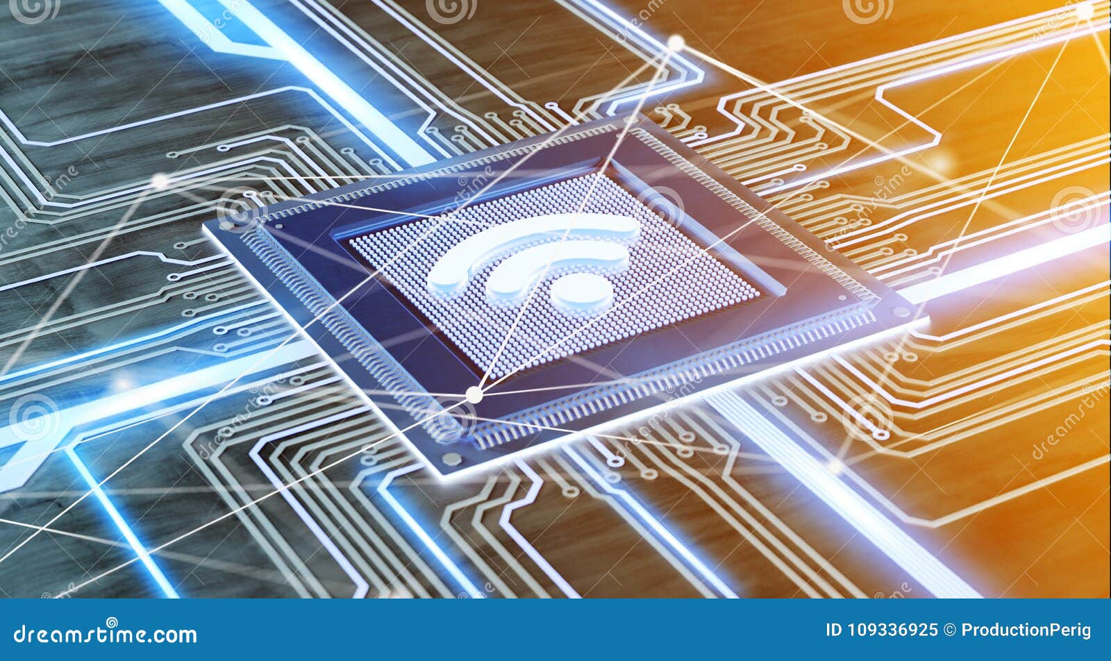 CPU Processor Chip with a Wifi Logo and Network Connection on a Stock ...