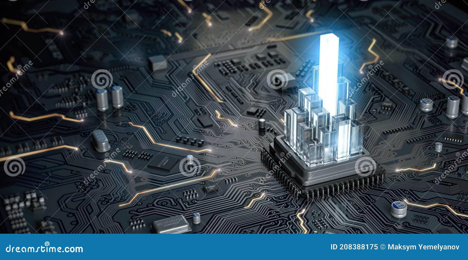CPU Processor with Graph from Crystales on the Circuit Board ...