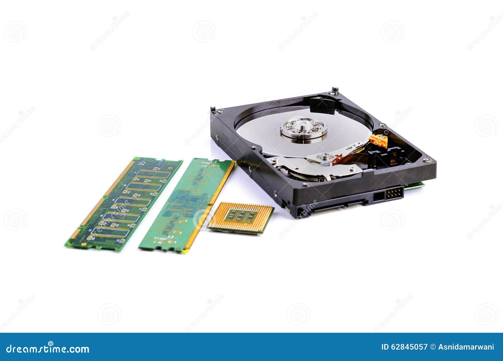 CPU, RAM Module and HDD on White Background. Selective Focus Stock ...