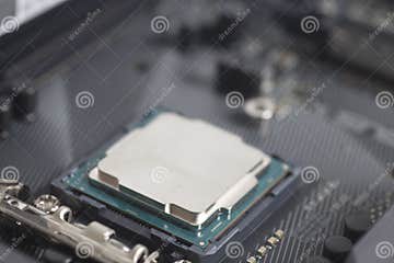 CPU in Socket Intel LGA 1151 on Motherboard Computer PC Stock Image ...