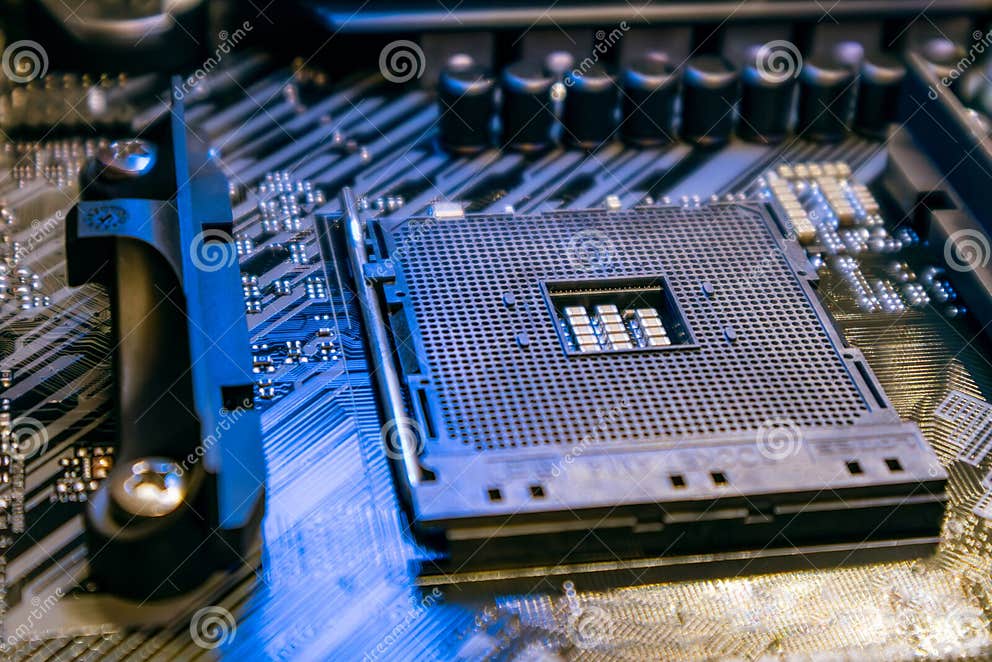 AM4 CPU Socket on Motherboard, Hardware Close-up Stock Photo - Image of ...