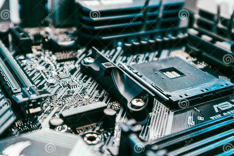 AM4 CPU Socket on Motherboard, Hardware Close-up Stock Photo - Image of ...