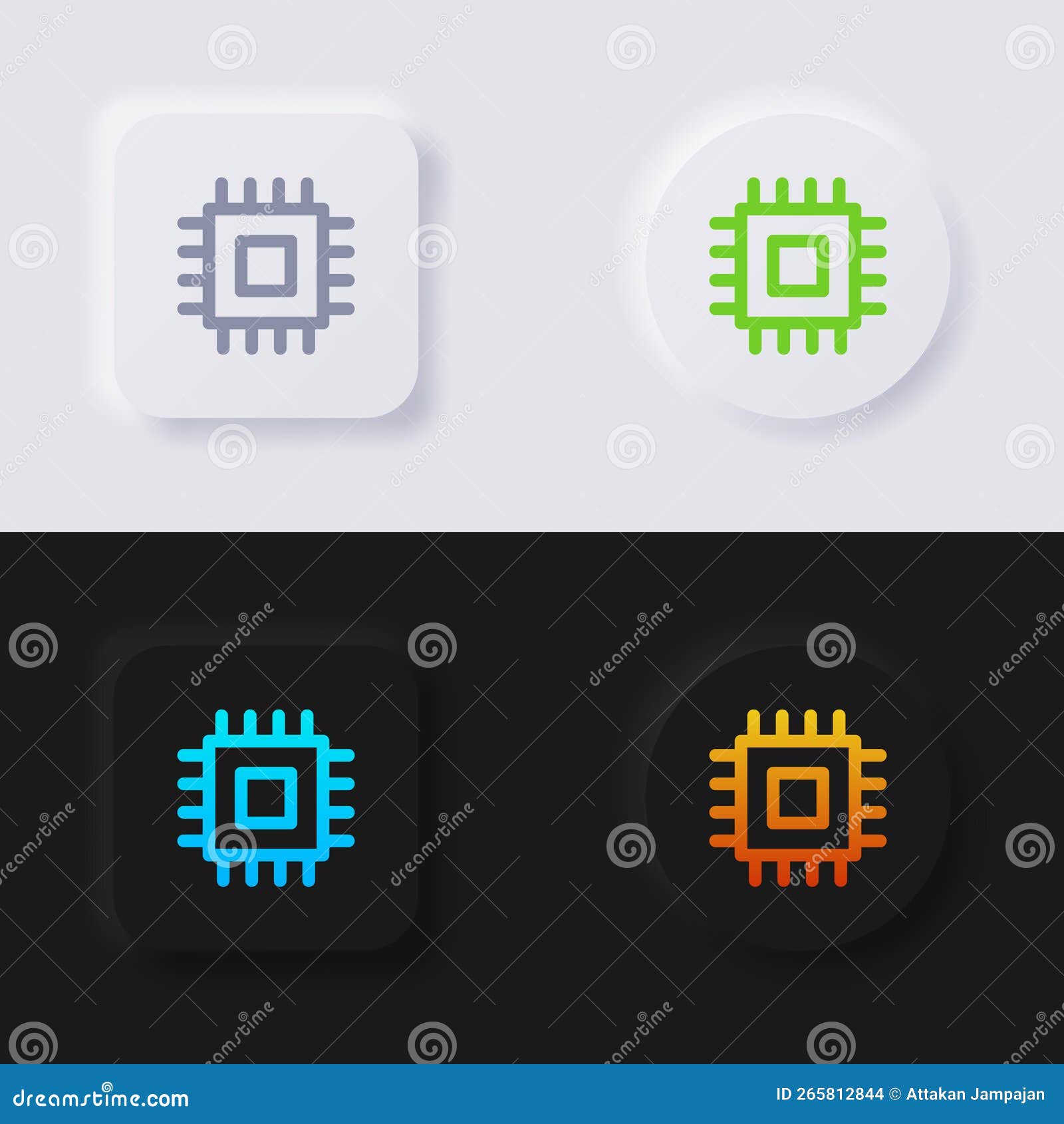 CPU Symbol Button Icon Set, Multicolor Neumorphism Button Soft UI ...