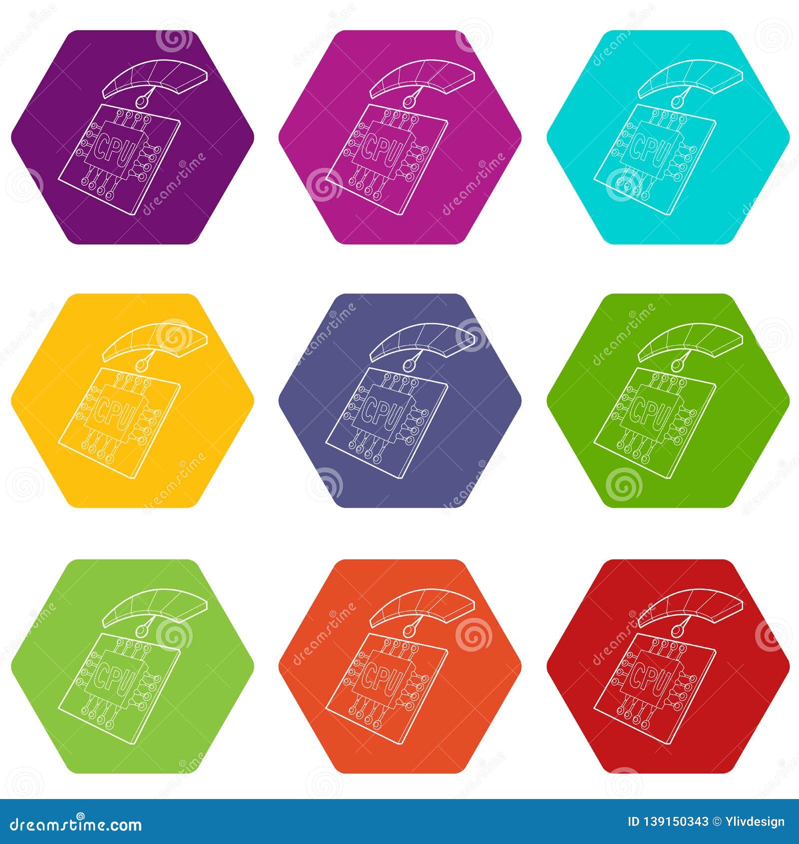 CPU and Temperature Gauge Icons Set 9 Vector Stock Vector ...