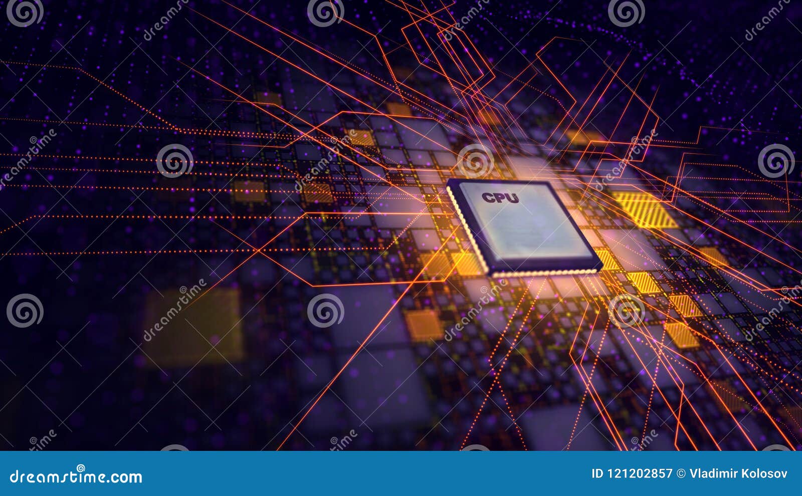 CPU with Transmission of Yellow Signals Stock Illustration ...