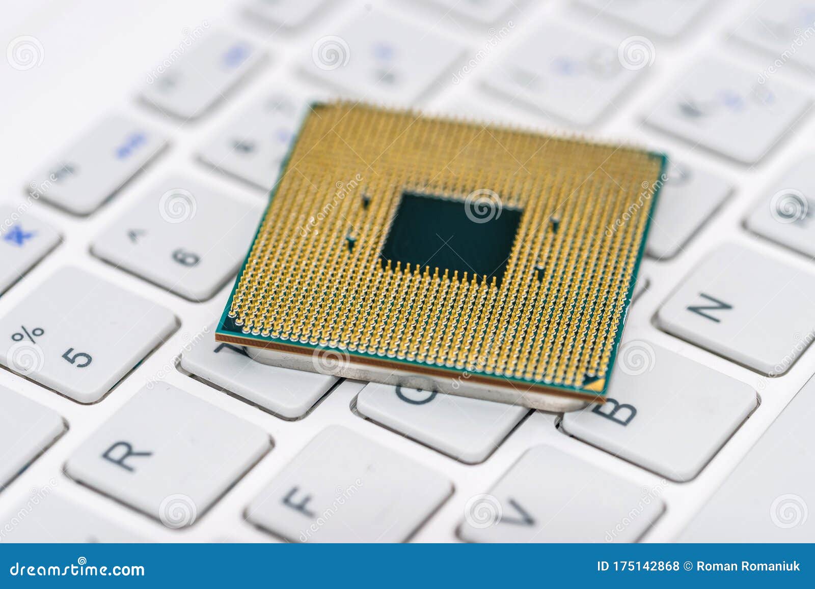 CPU on White Keyboard of Laptop Close Up Stock Photo - Image of micro ...