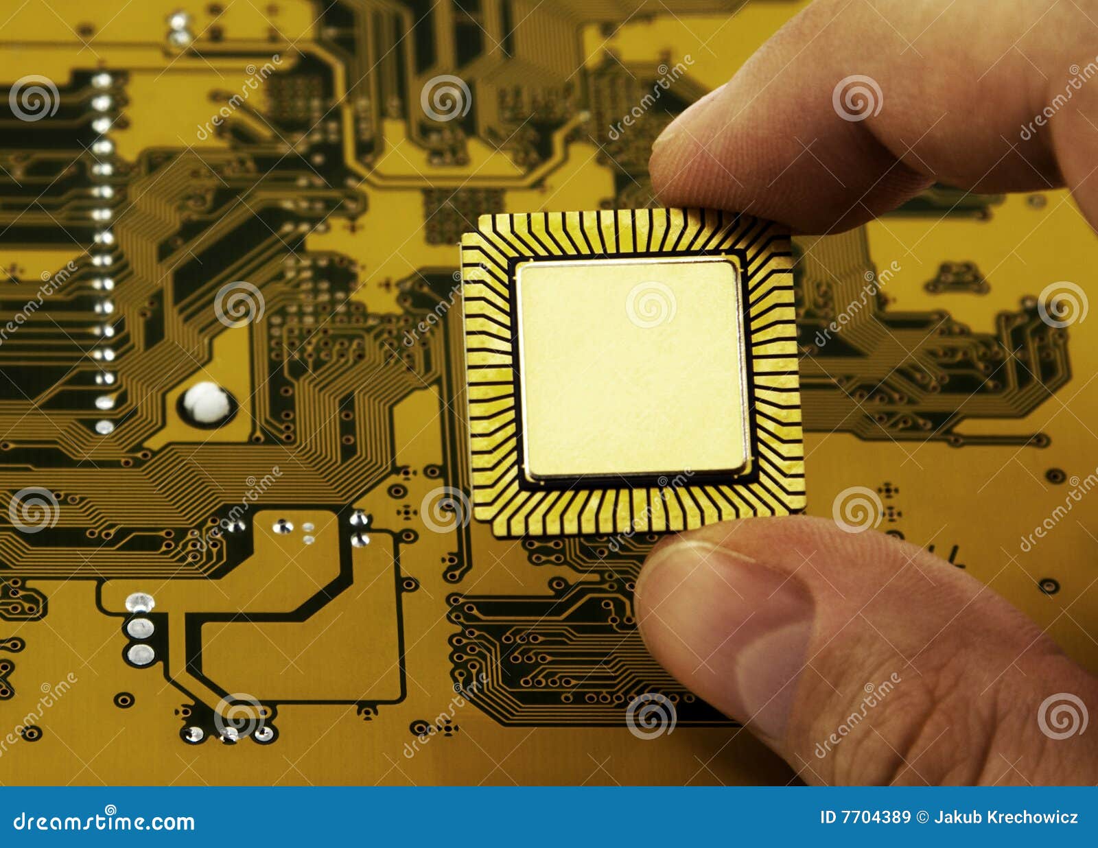 CPU and Yellow Circuit Board Stock Image - Image of motherboard ...