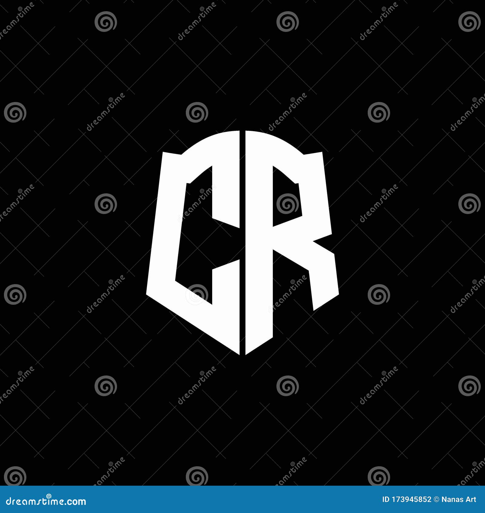 CR Monogram Letter Logo Ribbon with Shield Style Isolated on Black ...