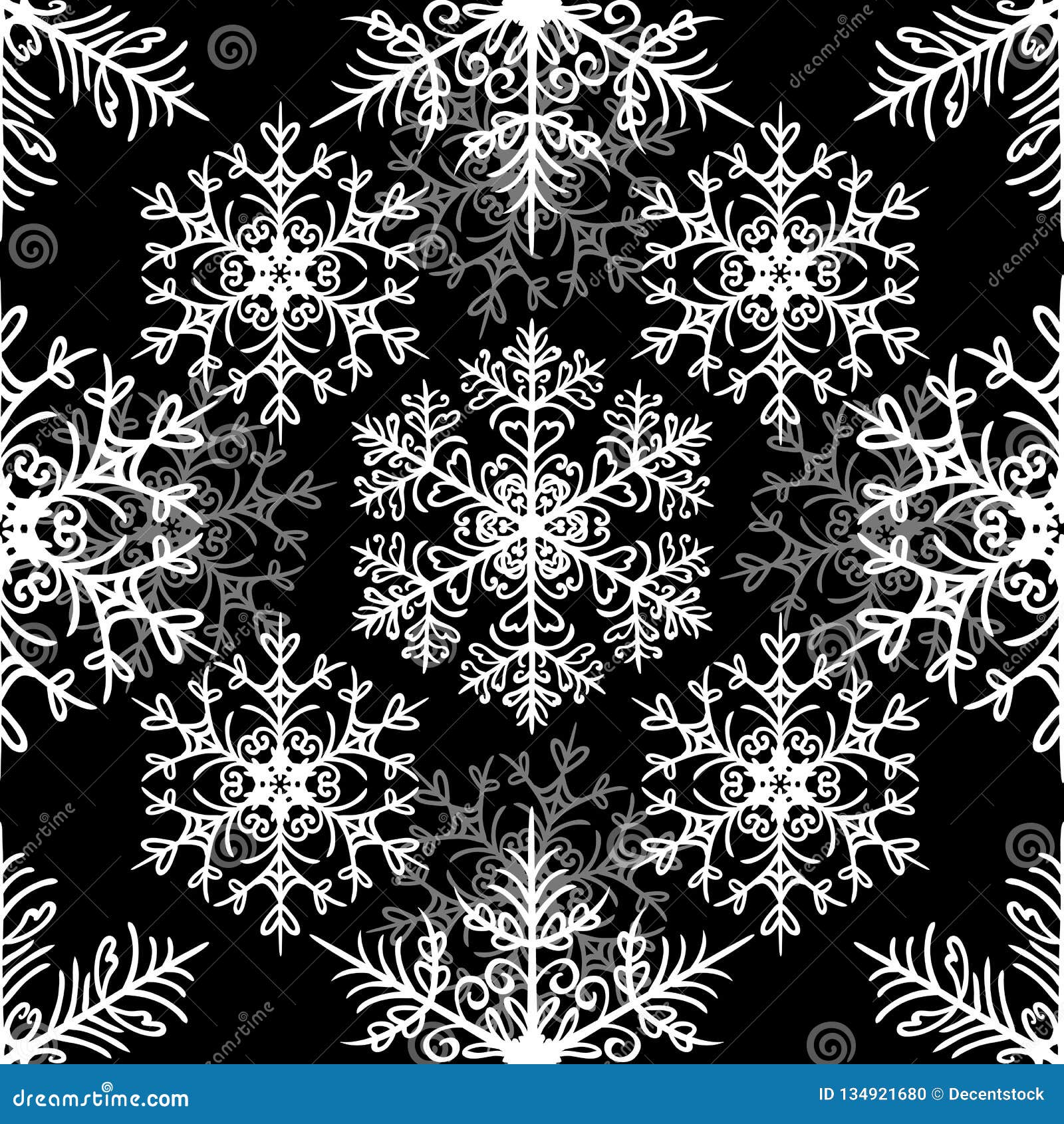 Simple Seamless Pattern with Snowflakes on Black Background Stock ...