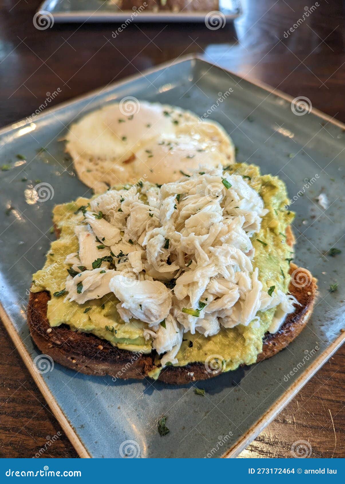 Crab Avocado Toast Crispy Lunch Egg Stock Photo - Image of avocado ...