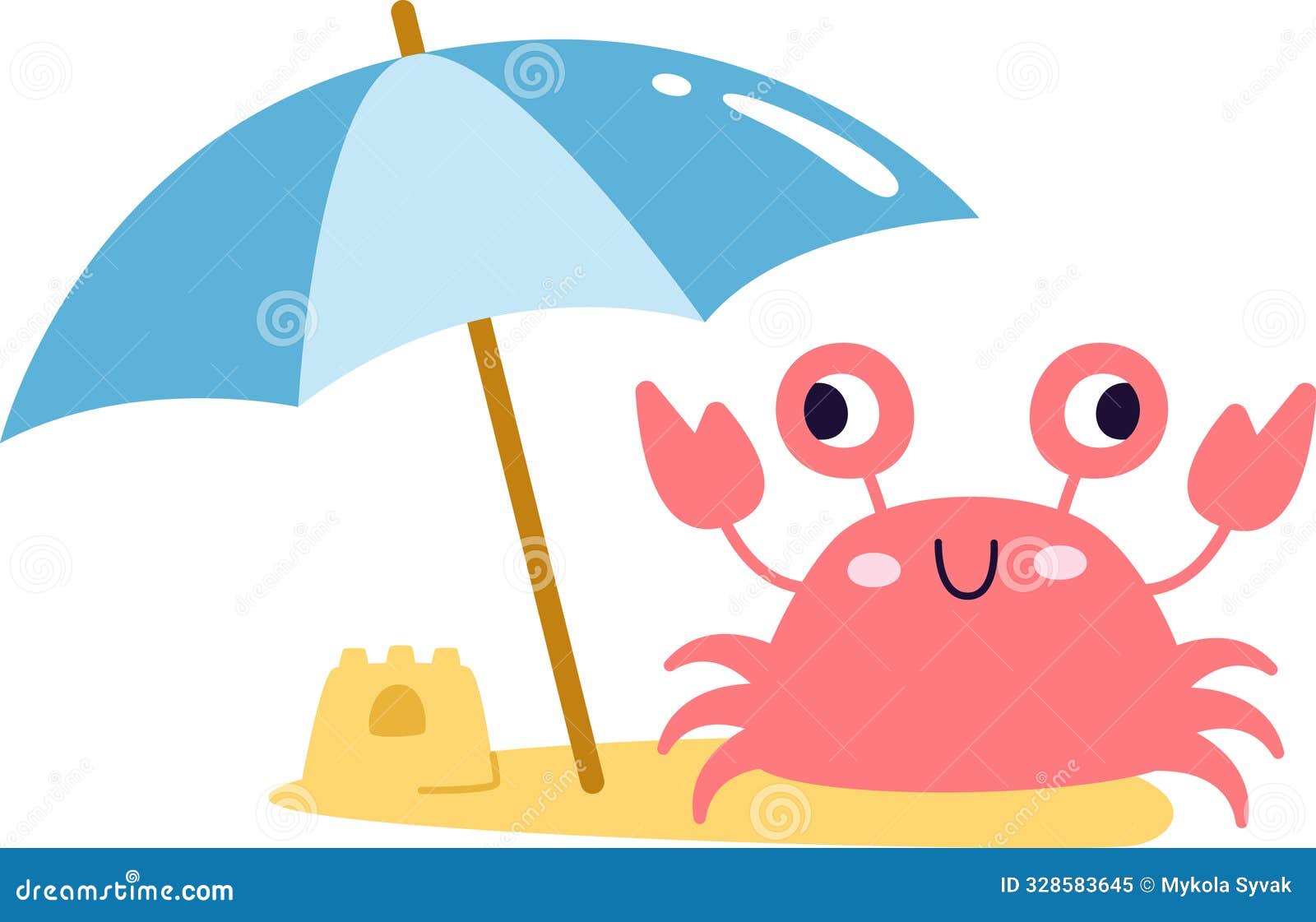 Crab on Beach Under Umbrella Stock Illustration - Illustration of ...