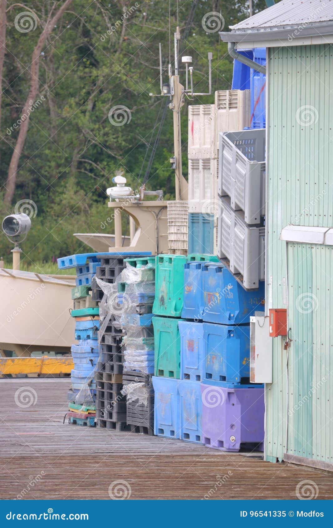 Crab Boxes on Wharf stock image. Image of generic, exterior - 96541335