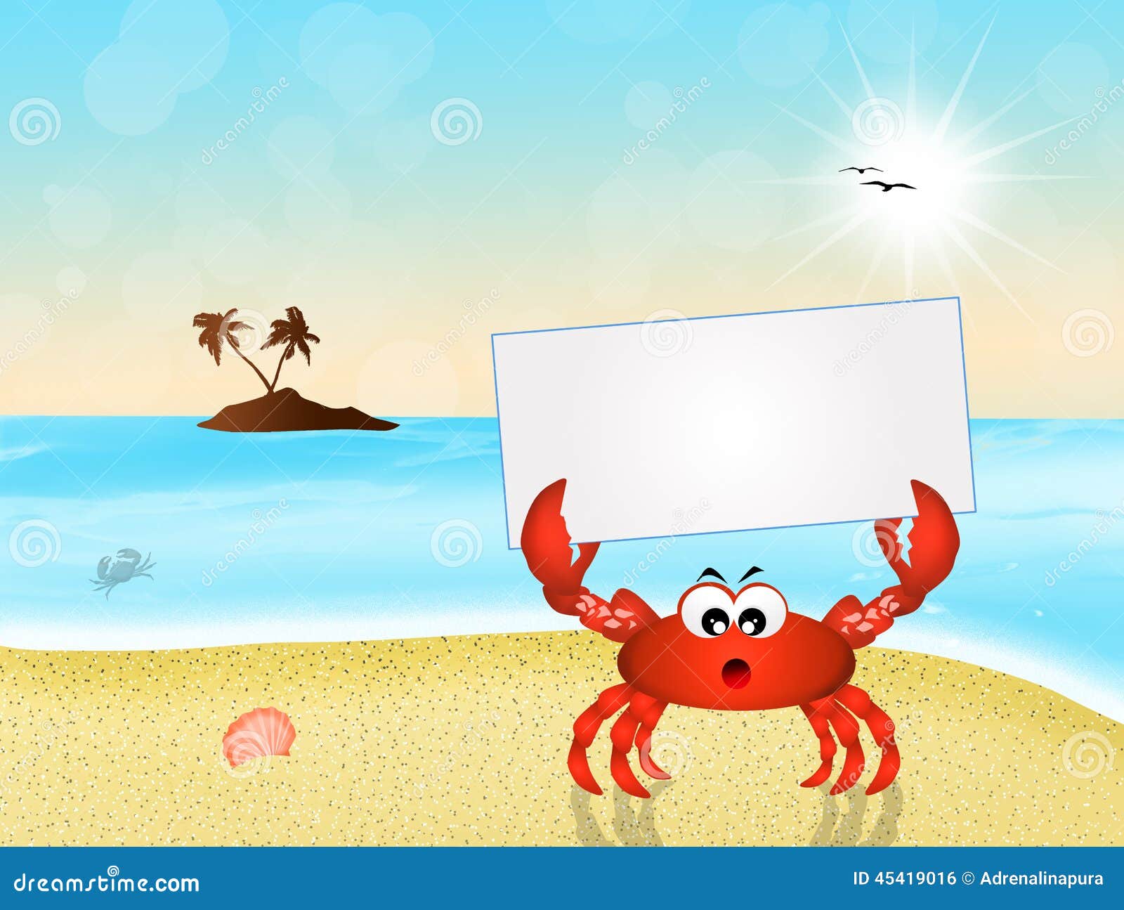 Crab with card stock illustration. Illustration of travel - 45419016