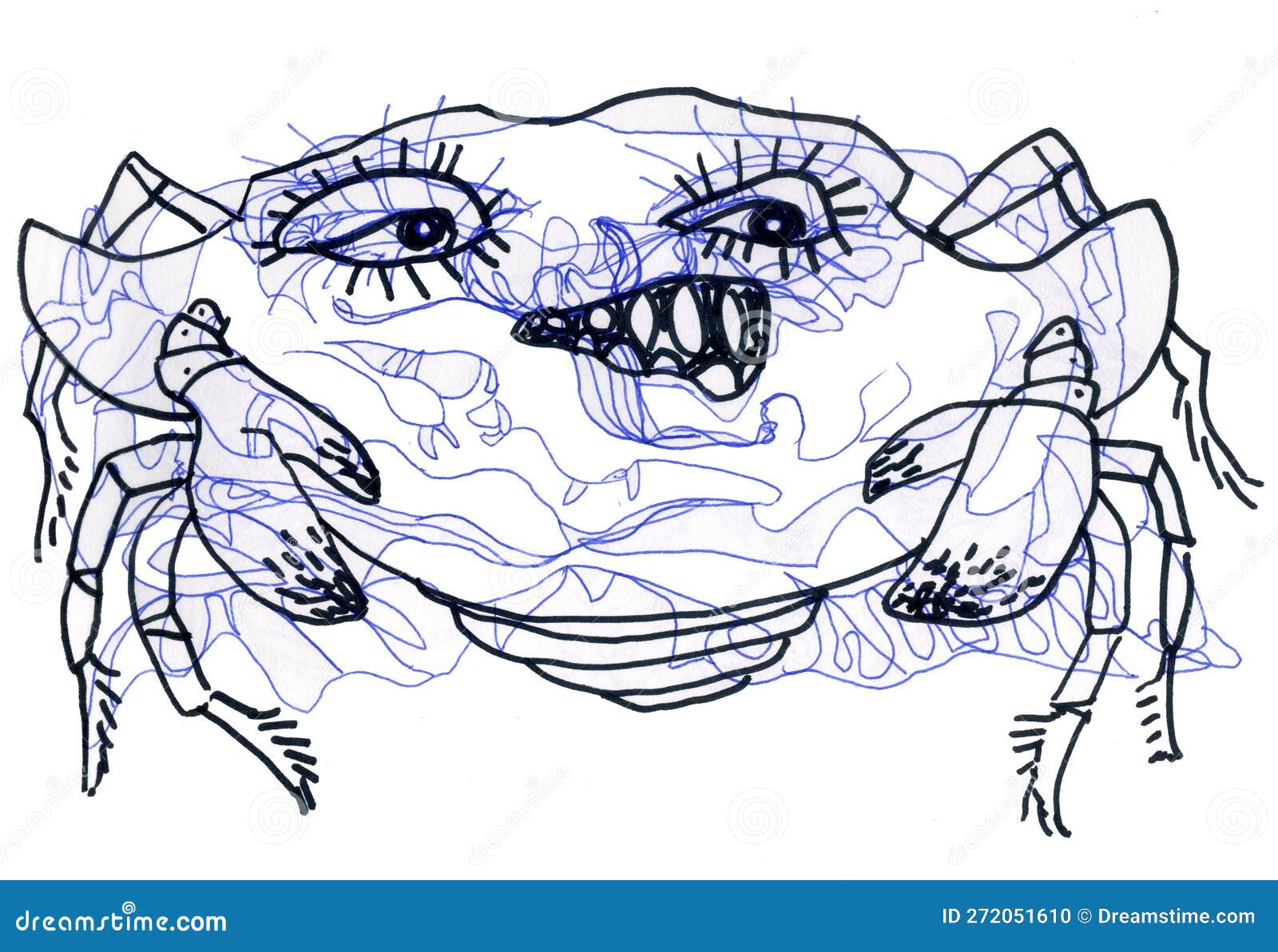 Crab Character in Comic Style. the Crab Grins. Ink Drawing. Disgruntled ...