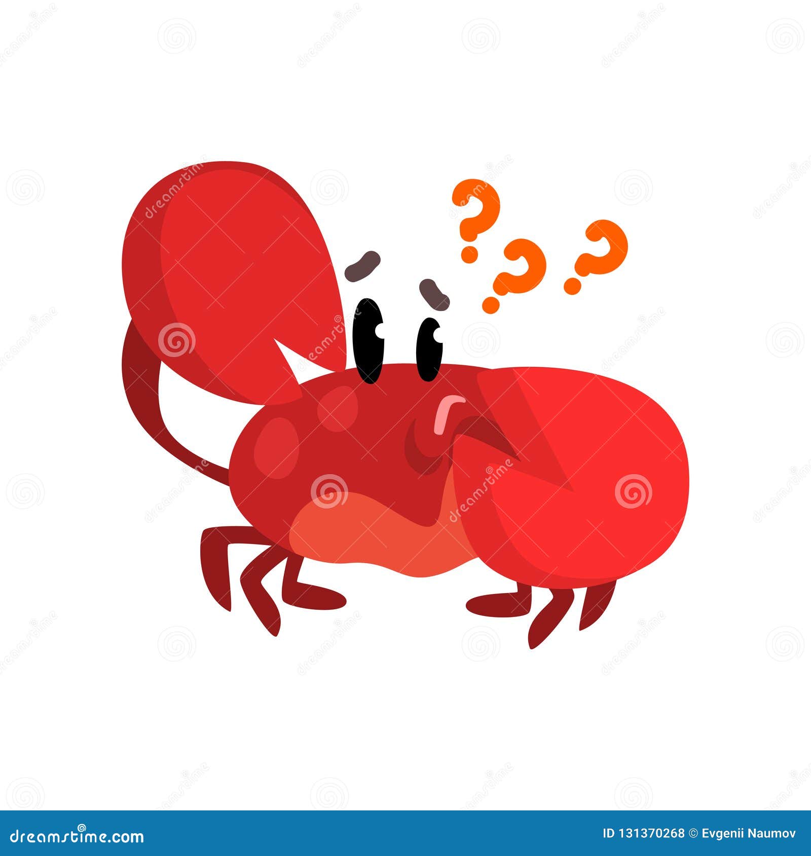Crab Character Thinking with Question Marks, Cute Sea Creature with ...