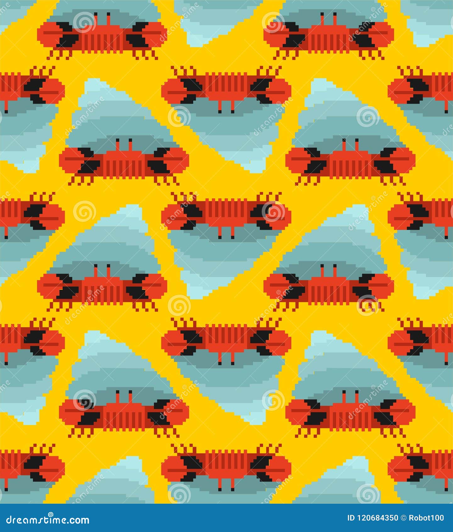 Crab Hermit Pixel Art Pattern Seamless 8 Bit Crab In Shell Stock Vector Illustration Of Retro