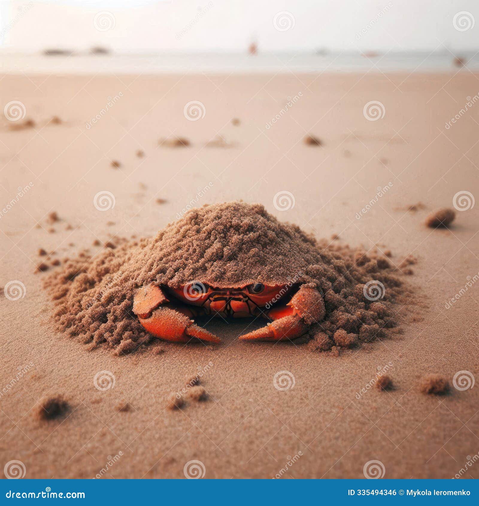 A Crab Hiding Under the Sand on the Beach. Stock Photo - Image of sandy ...