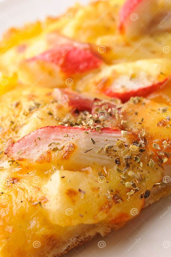 Crab meat and cheese pizza stock photo. Image of slice - 19218202