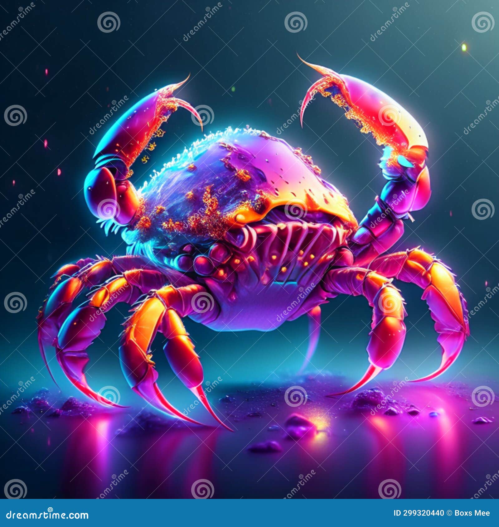 Crab in Neon Light. 3d Rendering, 3d Illustration Stock Illustration ...