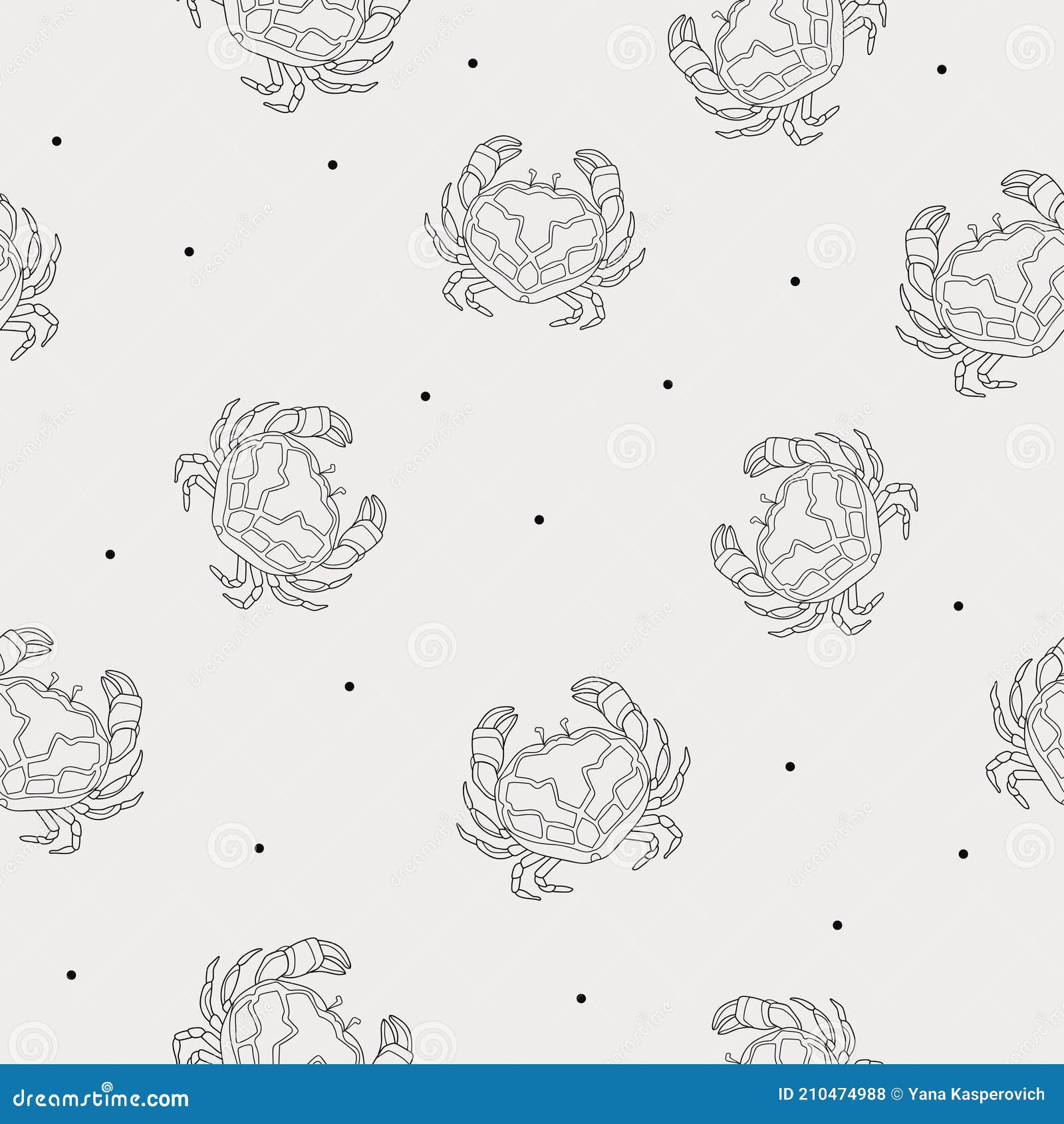 Black Hand Drawn Crabs On Light Fray Background With Dots. Seamless Sea ...
