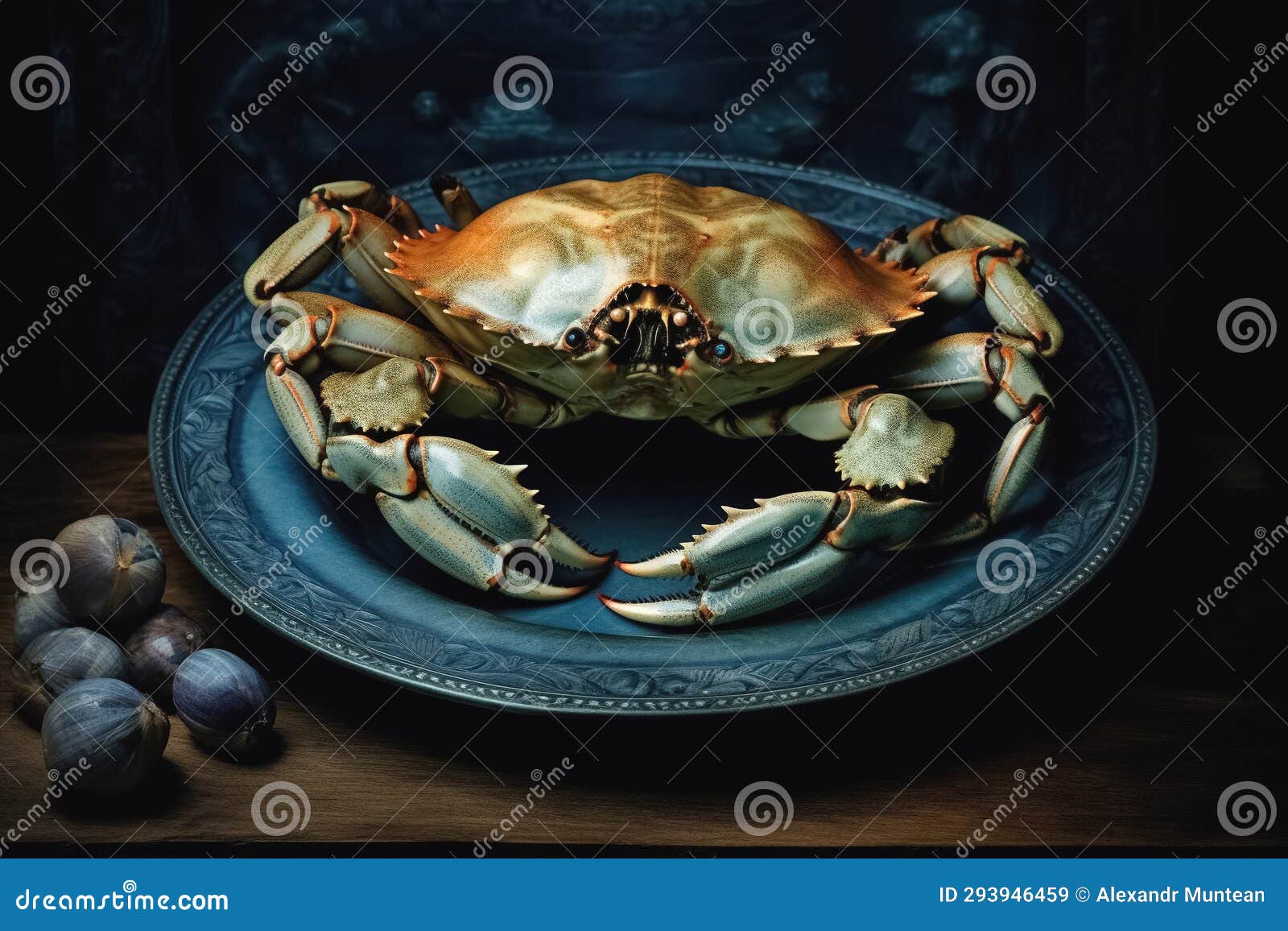 Crab on plate. stock illustration. Illustration of cuisine - 293946459